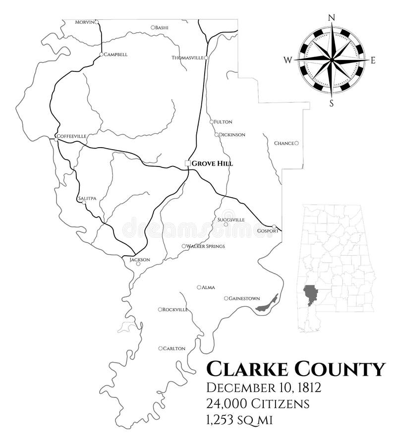 Alabama: Clarke County stock vector. Illustration of united - 90488525