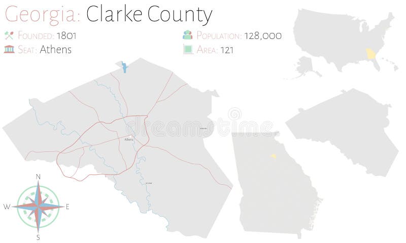 Map of Clarke County in Georgia Stock Vector - Illustration of america ...