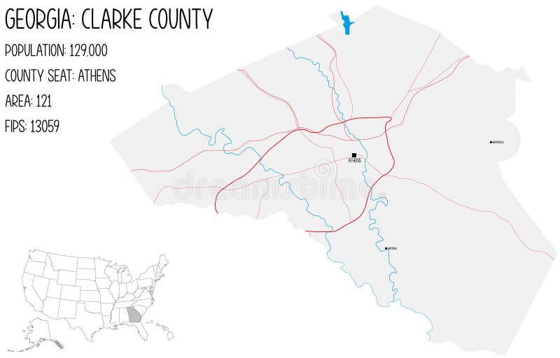 Map of Clarke County in Georgia, USA Stock Illustration - Illustration ...