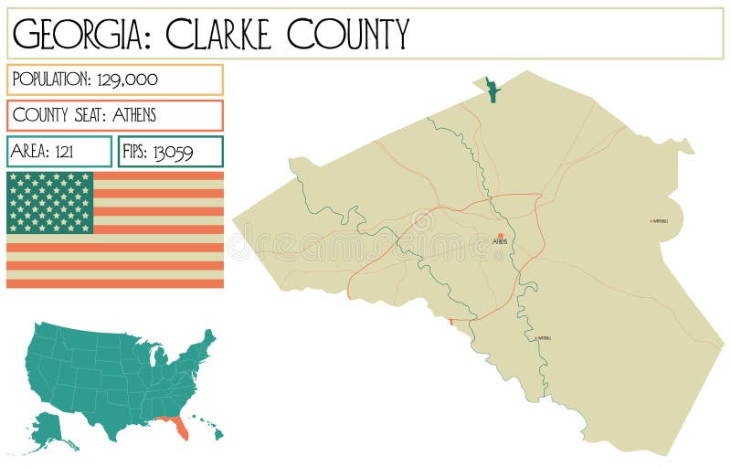 Large and Detailed Map of Clarke County in Georgia Stock Illustration ...