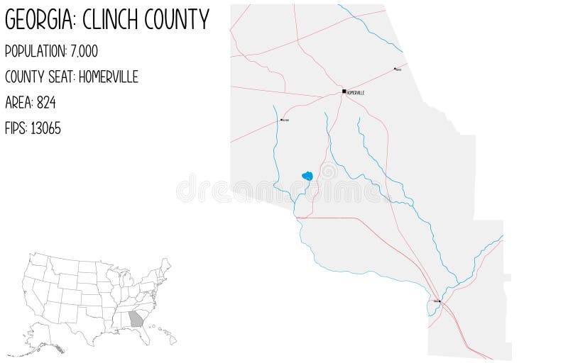 Map of Clinch County in Georgia, USA Stock Vector - Illustration of ...