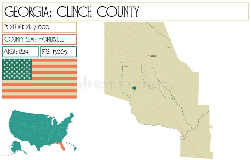 Large and Detailed Map of Clinch County in Georgia Stock Illustration ...
