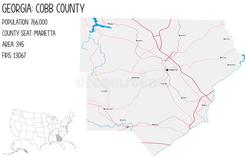 Map of Cobb County in Georgia, USA Stock Vector - Illustration of cobb ...