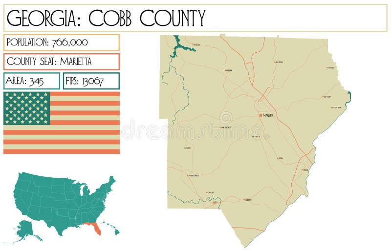 Large and Detailed Map of Cobb County in Georgia Stock Vector ...