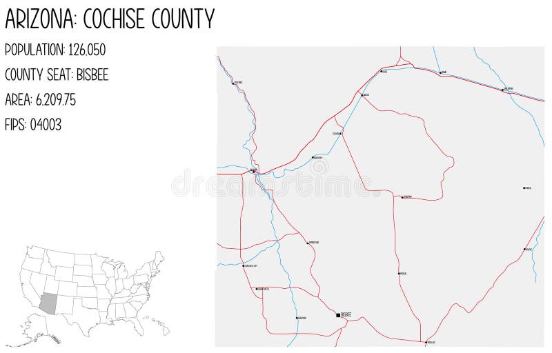 Map of Cochise County in Arizona, USA. Stock Vector - Illustration of ...