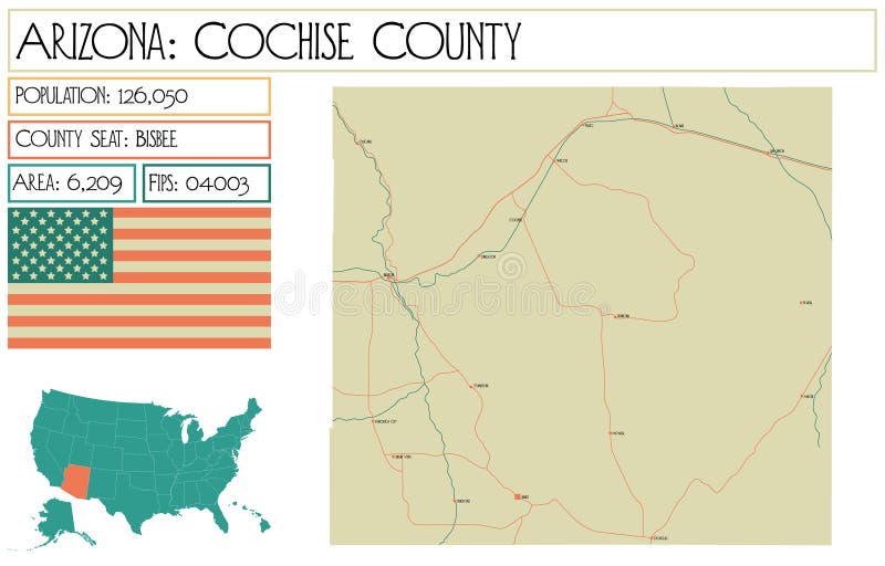 Map of Cochise County in Arizona, USA. Stock Vector - Illustration of ...