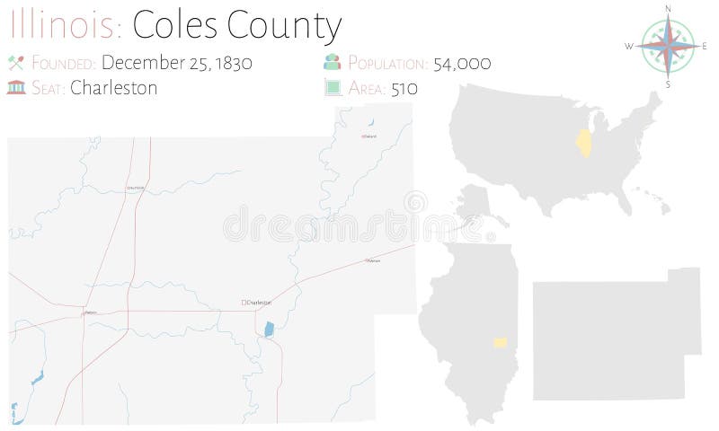 Map of Coles County in Illinois Stock Vector - Illustration of city ...