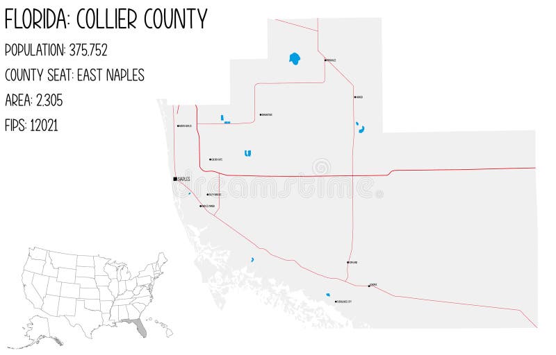 Map of Collier County in Florida, USA Stock Vector - Illustration of ...