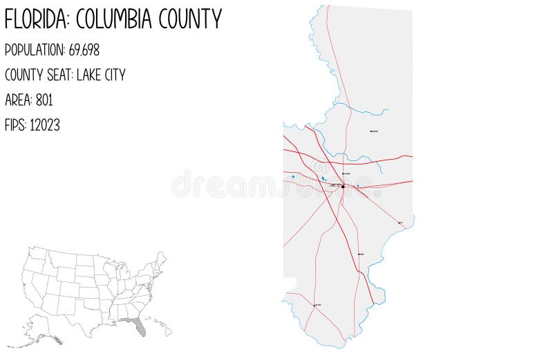 Map of Columbia County in Florida, USA. Stock Vector - Illustration of nation, federal: 323625366