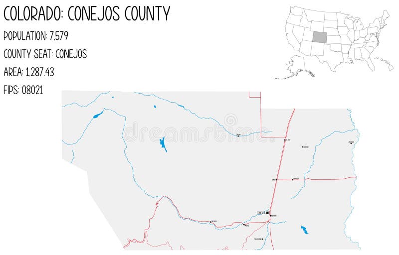 Map of Conejos County in Colorado, USA Stock Vector - Illustration of ...