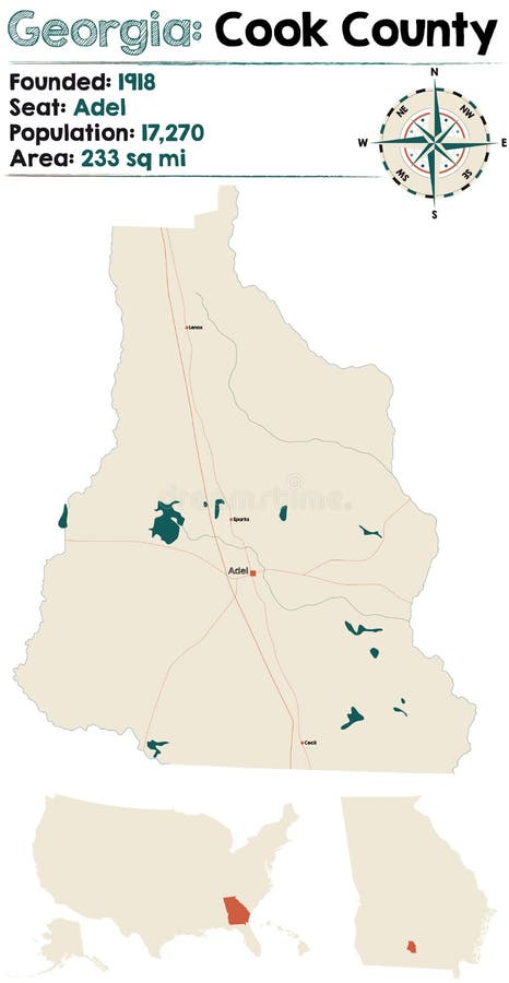 Map of Cook County in Georgia Stock Vector - Illustration of highway ...