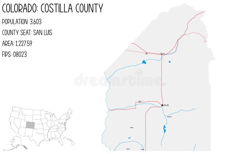 Map of Costilla County in Colorado, USA Stock Vector - Illustration of ...