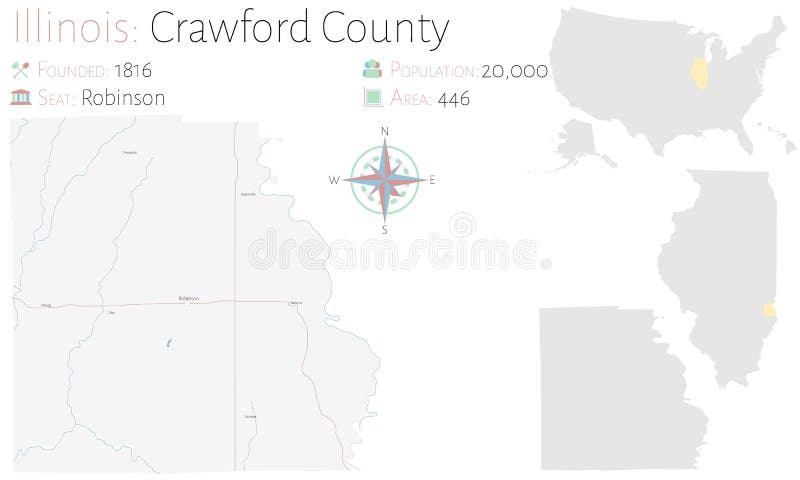 Map of Crawford County in Illinois Stock Vector - Illustration of ...
