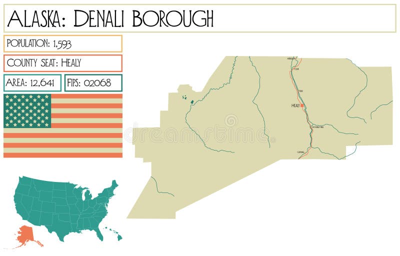 Map of Denali Borough in Alaska, USA. Stock Vector - Illustration of ...