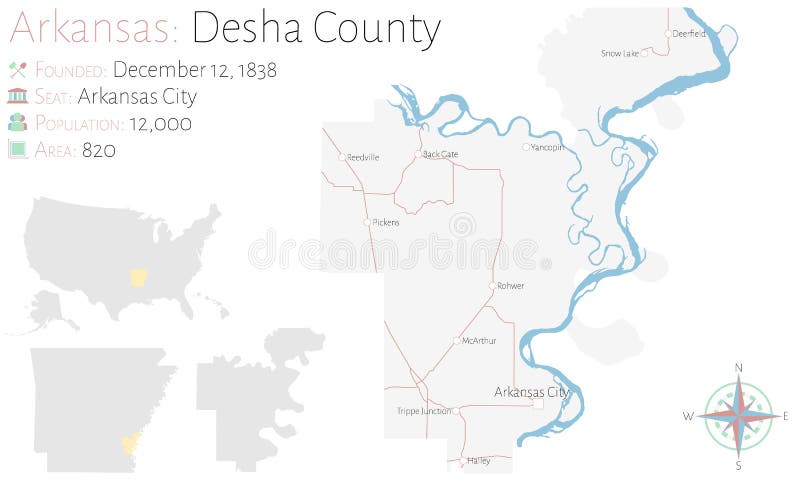 Map of Desha County in Arkansas Stock Vector - Illustration of states ...