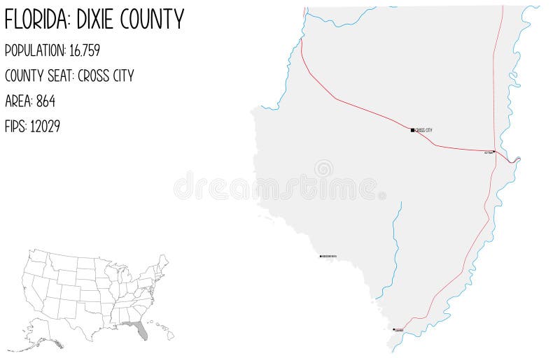 Map of Dixie County in Florida, USA. Stock Vector - Illustration of ...