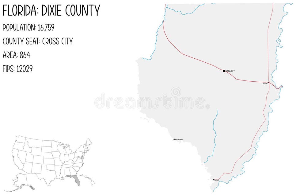 Map of Dixie County in Florida, USA. Stock Vector - Illustration of ...