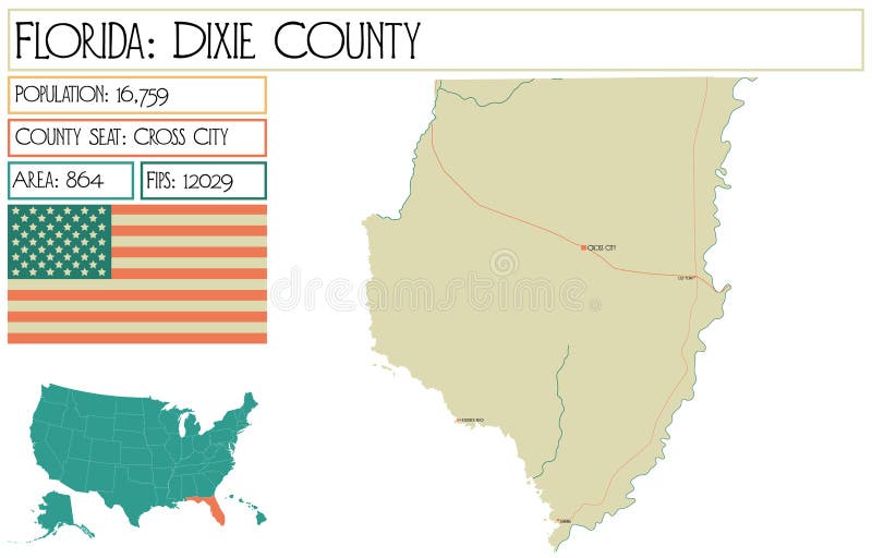 Map of Dixie County in Florida USA. Stock Illustration - Illustration ...