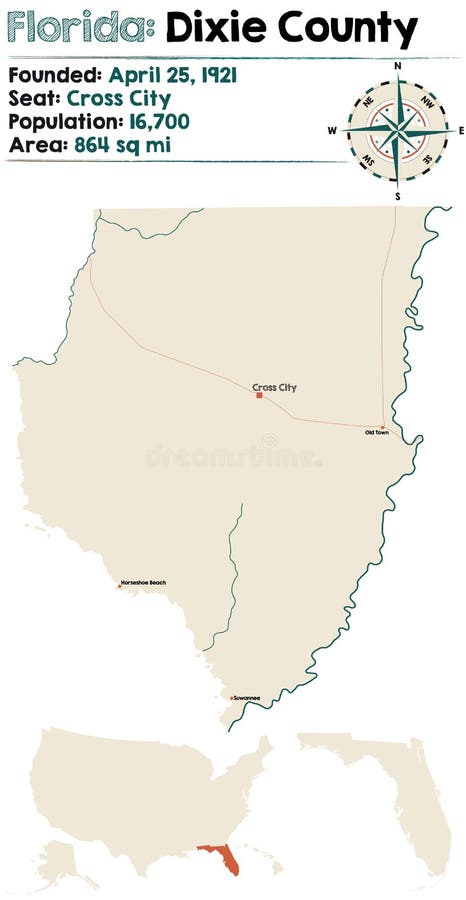 Map of Dixie County in Florida Stock Vector - Illustration of state ...