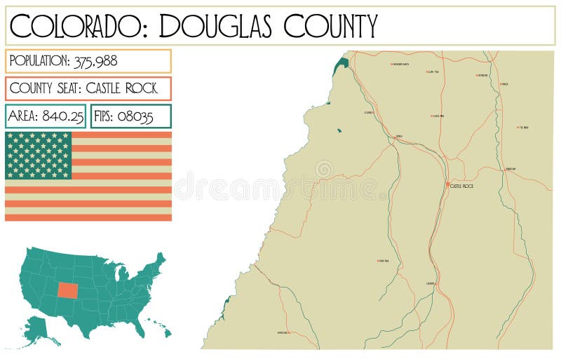 Map of Douglas County in Colorado USA Stock Vector - Illustration of ...