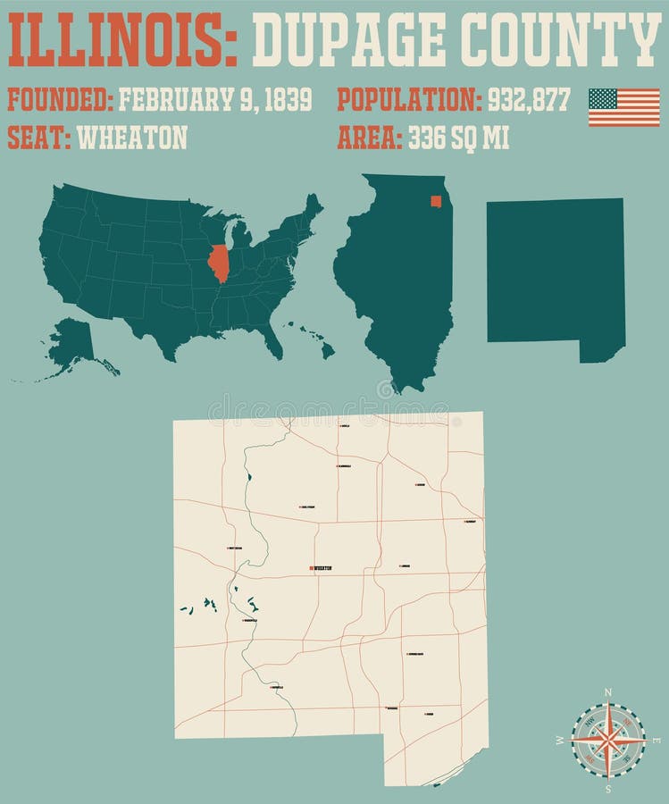 Map of DuPage County in Illinois Stock Vector - Illustration of federal ...