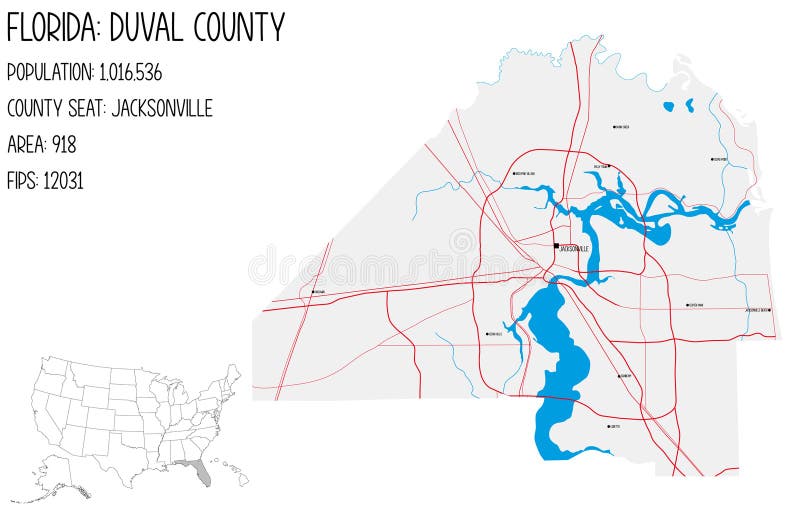 Map of Duval County in Florida, USA. Stock Vector - Illustration of ...