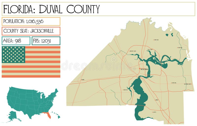 Map of Duval County in Florida Stock Vector - Illustration of ...