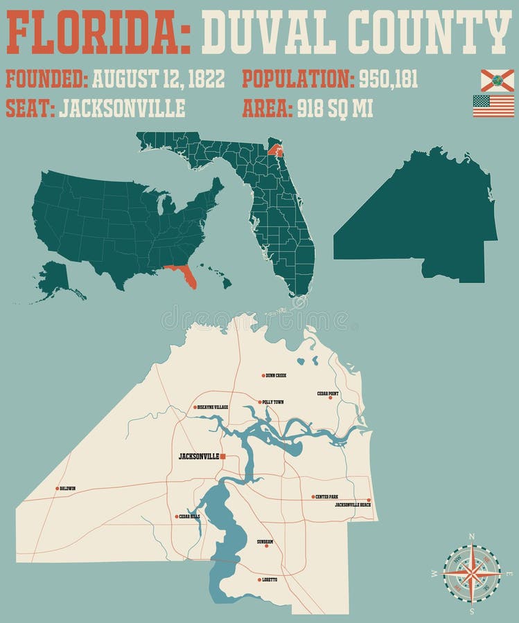 Map of Duval County in Florida Stock Vector - Illustration of ...