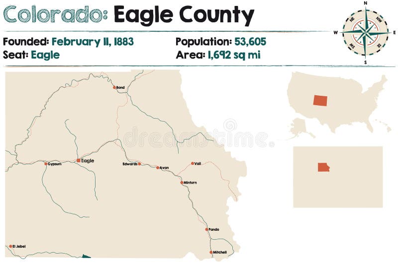 Map of Eagle County in Colorado Stock Vector - Illustration of lakes ...