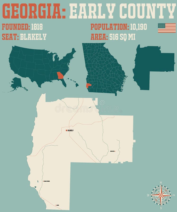Map of Early County in Georgia Stock Vector - Illustration of gray ...