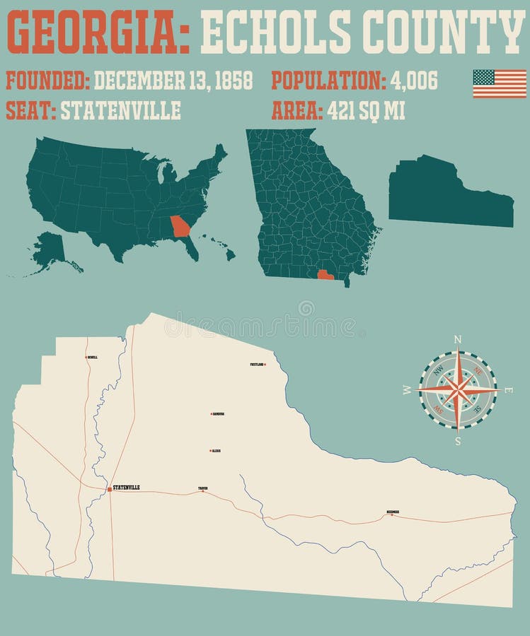 Map of Echols County in Georgia Stock Vector - Illustration of freeway ...