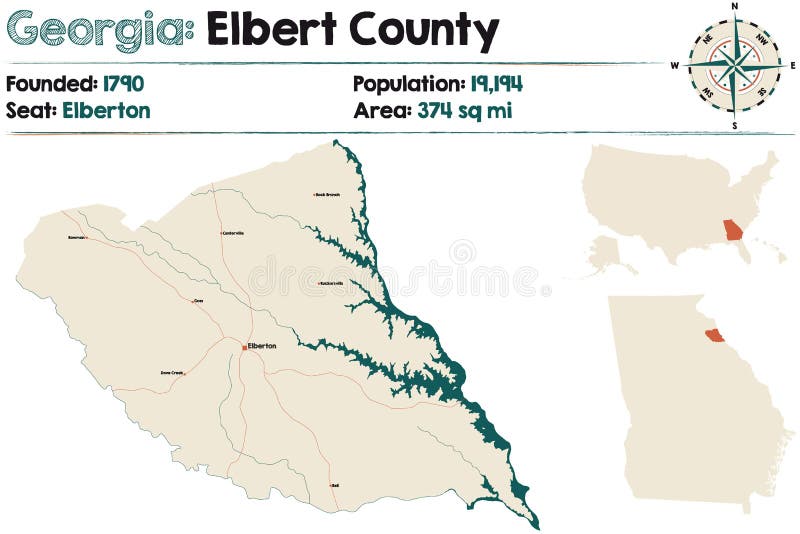 Map of Elbert County in Georgia Stock Vector - Illustration of colorful ... Map of Elbert County in Georgia Stock Vector - Illustration of colorful ...