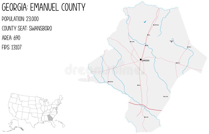 Large and Detailed Map of Emanuel County in Georgia Stock Vector ...
