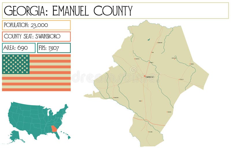 Large and Detailed Map of Emanuel County in Georgia Stock Vector ...