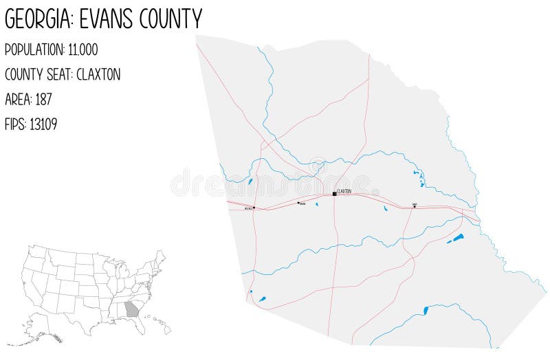 Large and Detailed Map of Evans County in Georgia Stock Vector ...