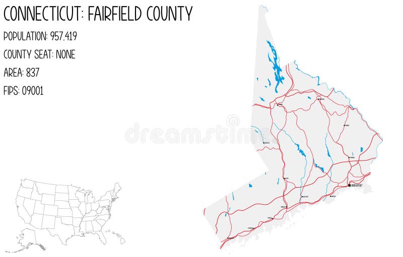 Map of Fairfield County in Connecticut, USA Stock Vector - Illustration ...