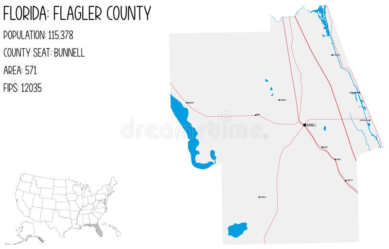 Map of Flagler County in Florida, USA Stock Vector - Illustration of ...