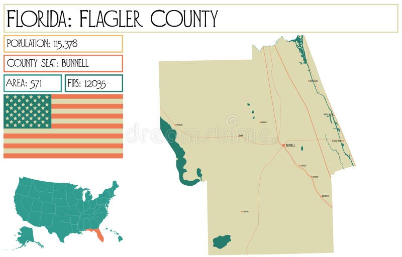 Map of Flagler County in Florida USA Stock Vector - Illustration of ...