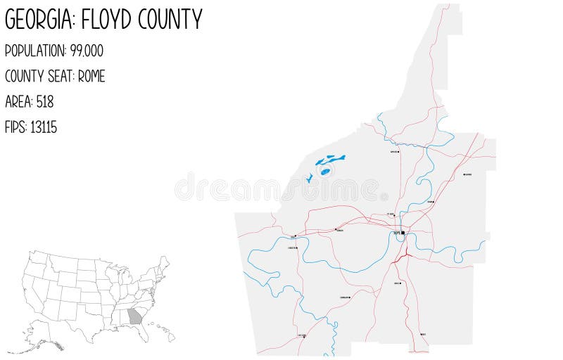 Large and Detailed Map of Floyd County in Georgia Stock Illustration ...