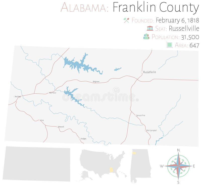 Map of Franklin County in Alabama Stock Vector - Illustration of ...