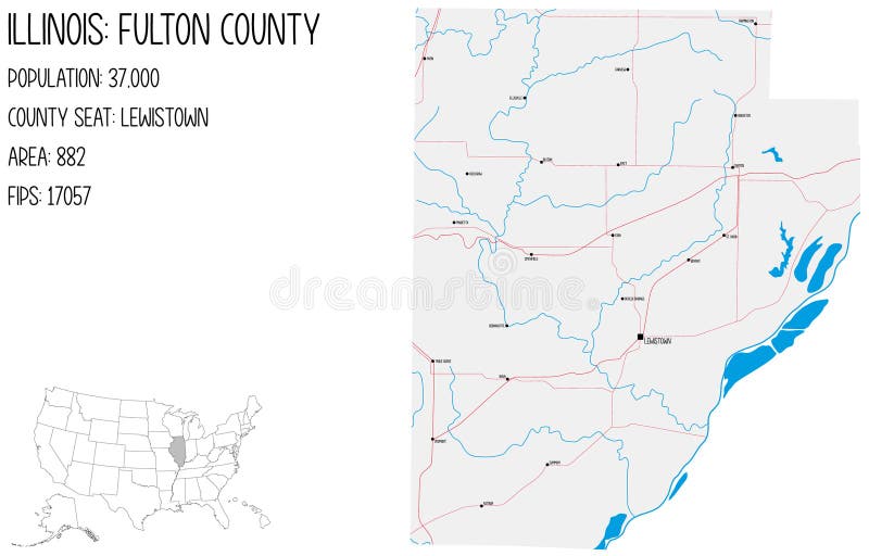 Large and Detailed Map of Fulton County in Illinois Stock Vector - Illustration of federal, sign ...