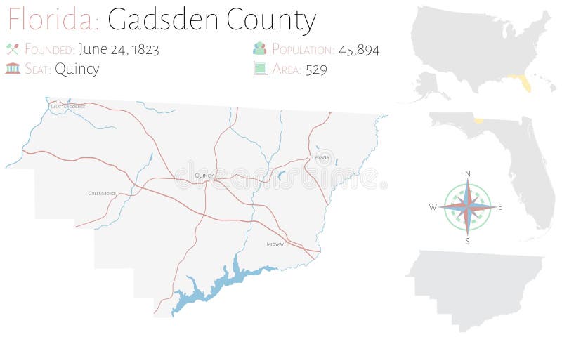 Map of Gadsden County in Florida Stock Vector - Illustration of county ...