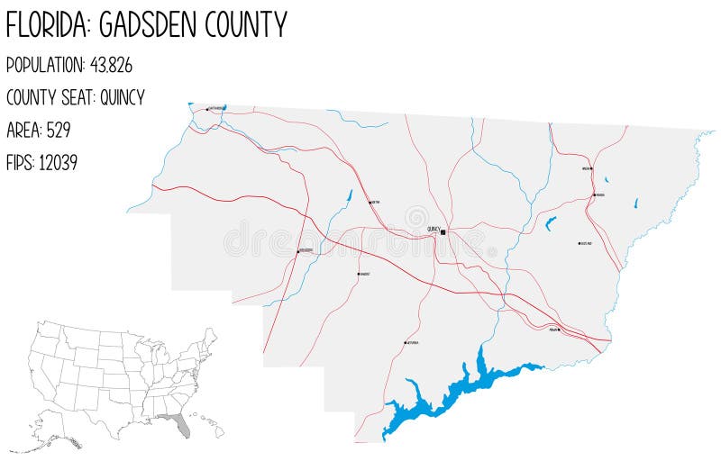 Map of Gadsden County in Florida, USA Stock Vector - Illustration of ...