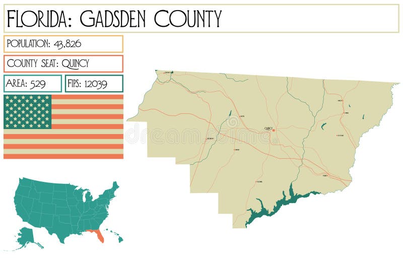 Map of Gadsden County in Florida USA Stock Vector - Illustration of ...