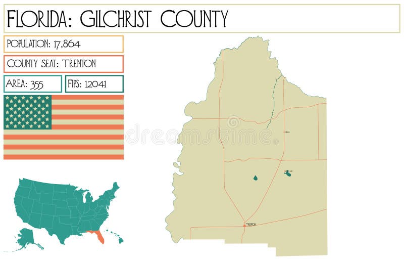 Map of Gilchrist County in Florida USA Stock Vector - Illustration of ...