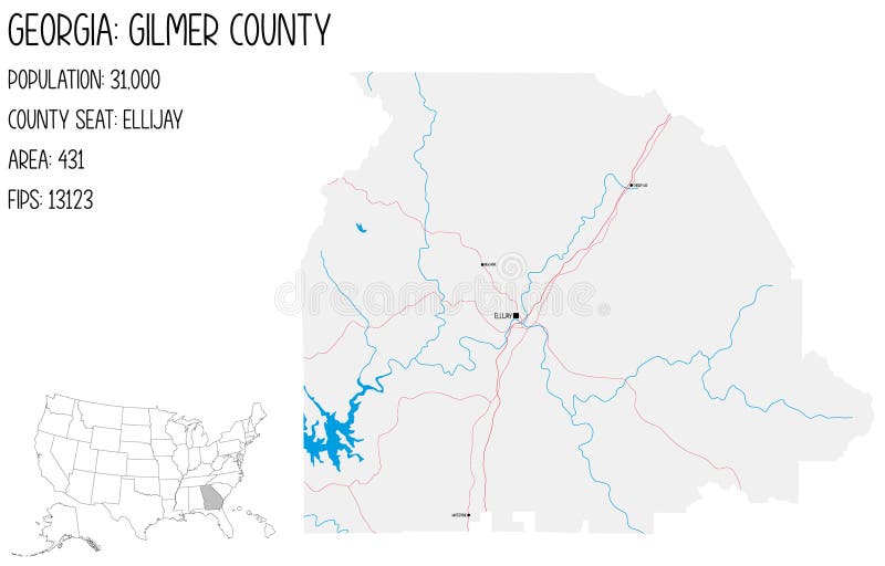 Large and Detailed Map of Gilmer County in Georgia Stock Illustration ...