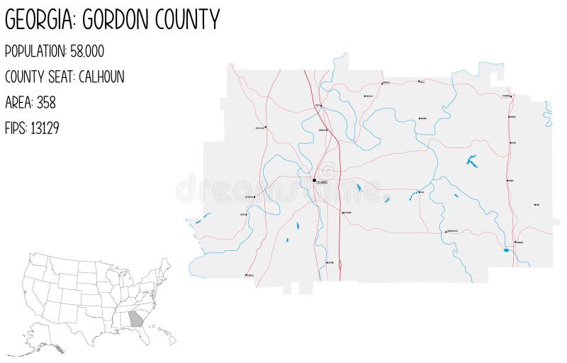 Large and Detailed Map of Gordon County in Georgia Stock Vector ...