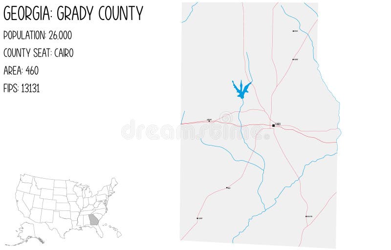 Large and Detailed Map of Grady County in Georgia Stock Vector ...