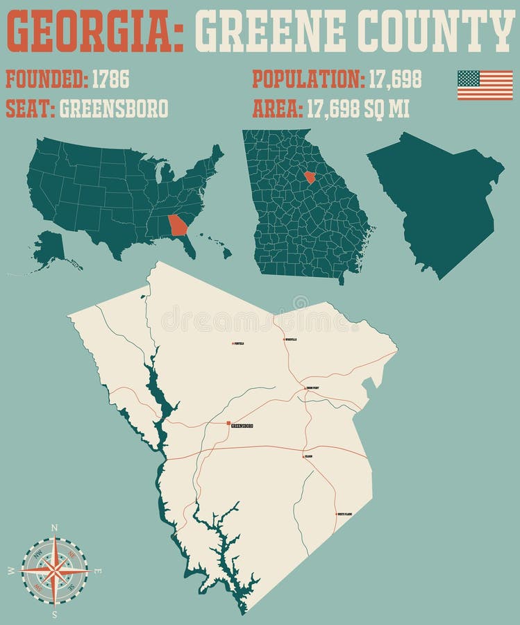 Map of Greene County in Georgia Stock Vector - Illustration of colors ...