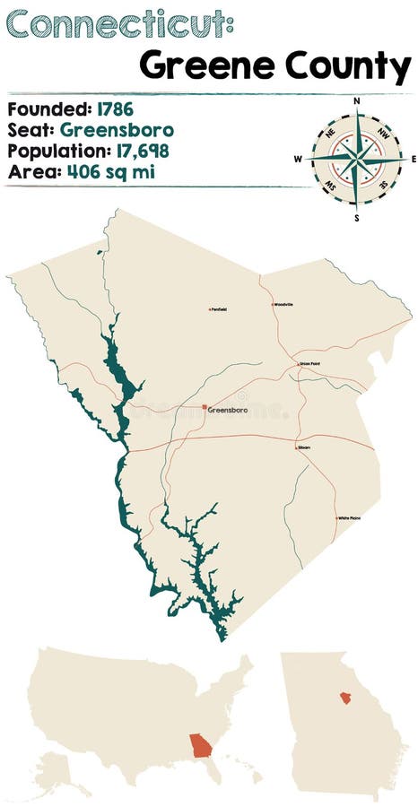 Map of Greene County in Georgia Stock Vector - Illustration of cities ...